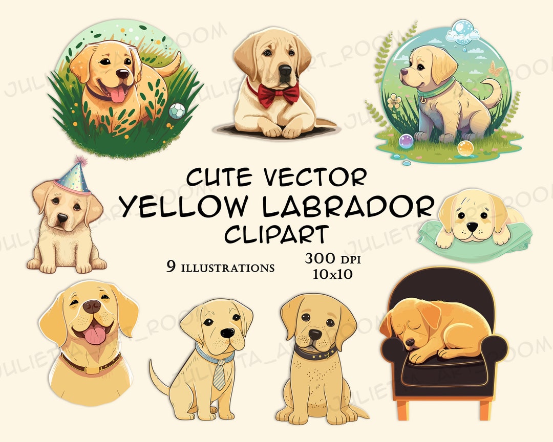 Yellow Labrador Vector Clipart: Scrapbook Stickers (instant Download ...