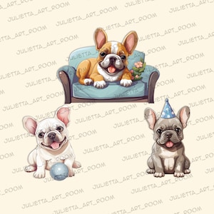 French Bulldog Cartoon Clipart, Frenchie Clip Art, Cute Dog Portrait ...