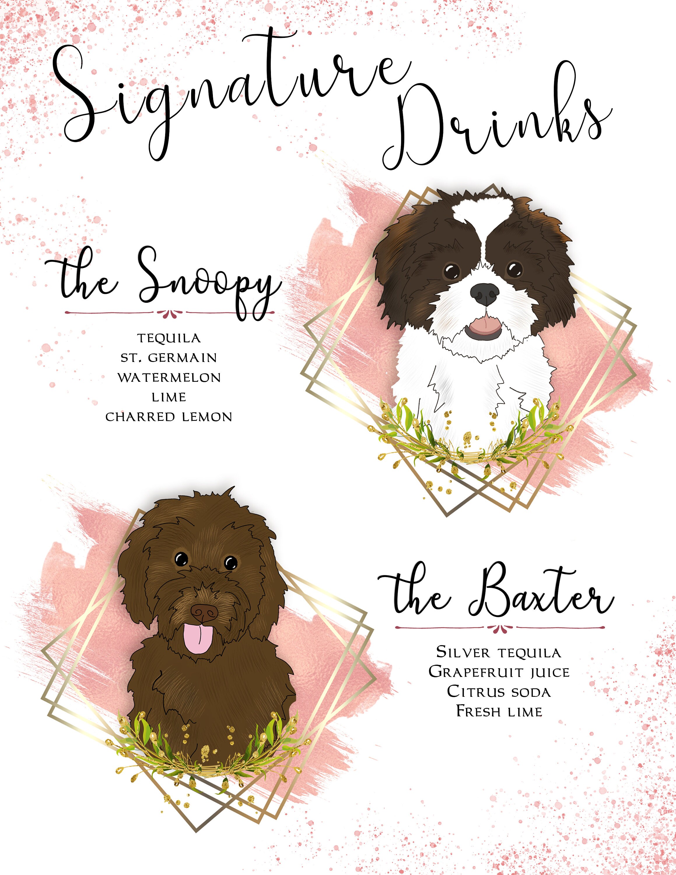Blush Wedding Sign Custom Dog Portrait Signature Cocktail - Etsy