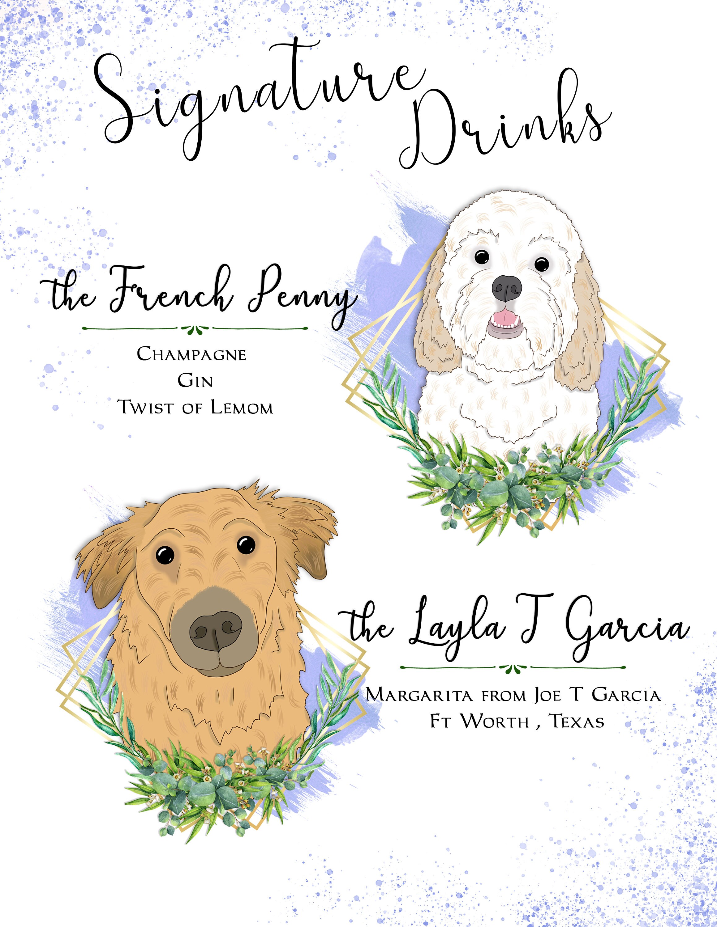 Blush Wedding Sign Custom Dog Portrait Signature Cocktail - Etsy