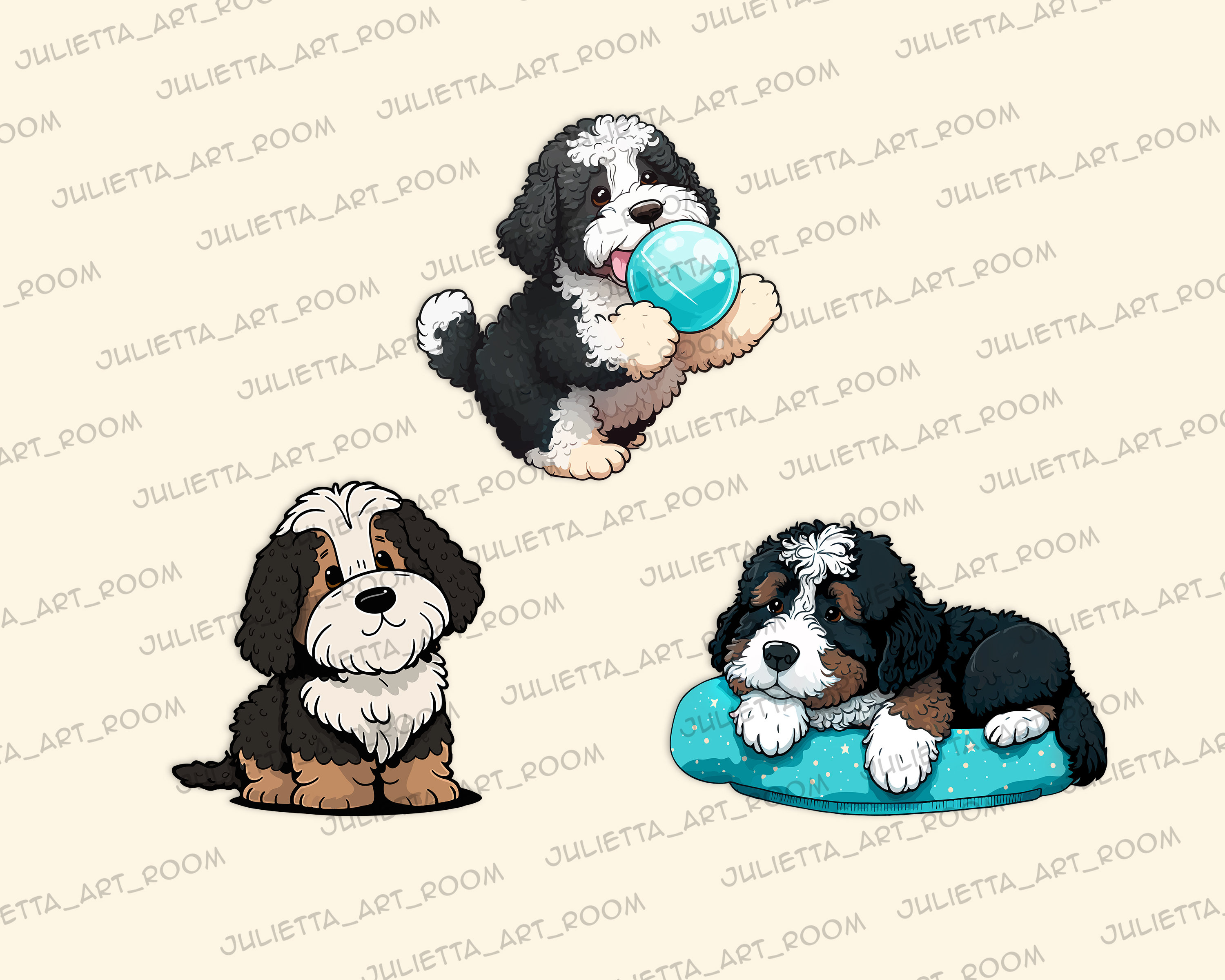 Bernedoodle Vector Clipart: Poodle Mix Illustration (instant Download ...