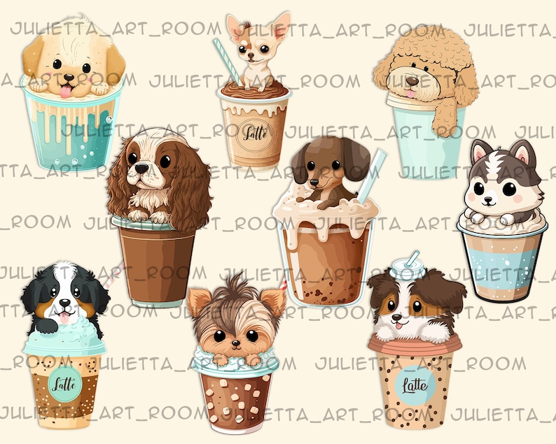 Vector Dogs and Latte Clipart Coffee Cup Clipart - Etsy