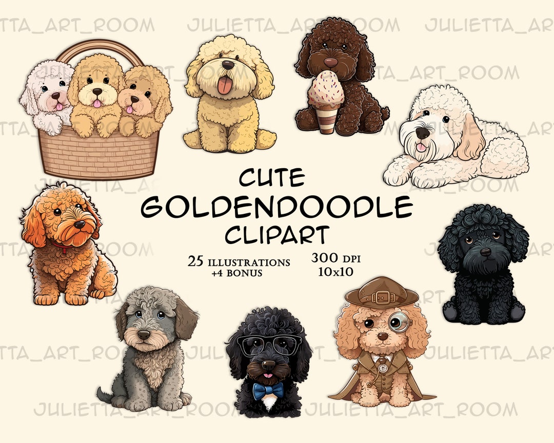 Goldendoodle Cute Vector Clipart With Transparent Background - INSTANT ...