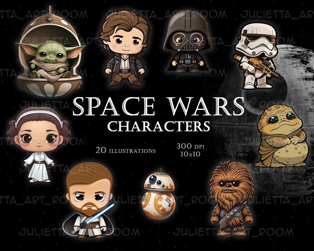 Star Movie Characters Clipart: Mandalorian, Grogu, Han Solo (DIY ...