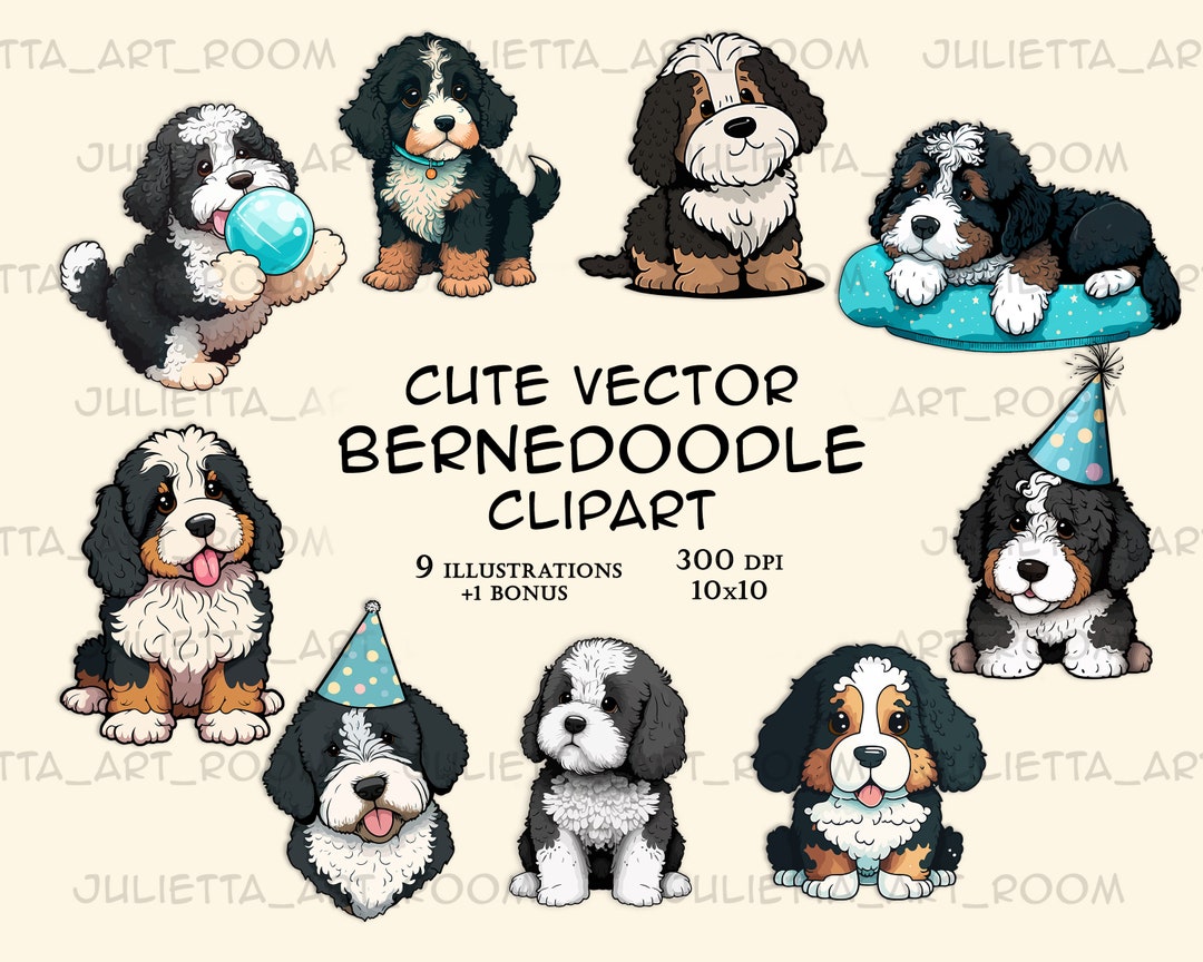 Bernedoodle Vector Clipart: Poodle Mix Illustration (instant Download ...