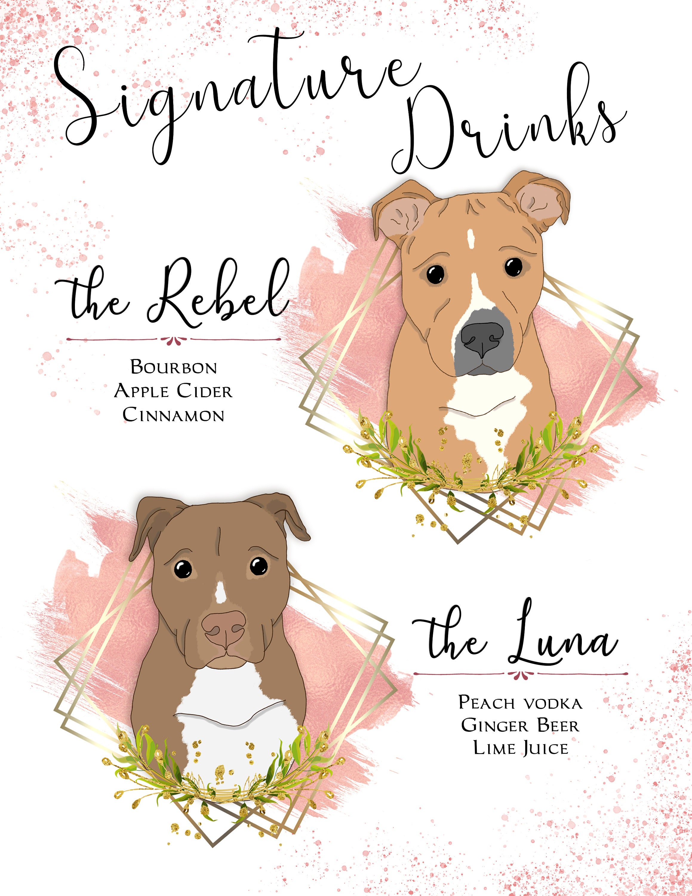 Blush Wedding Sign Custom Dog Portrait Signature Cocktail | Etsy