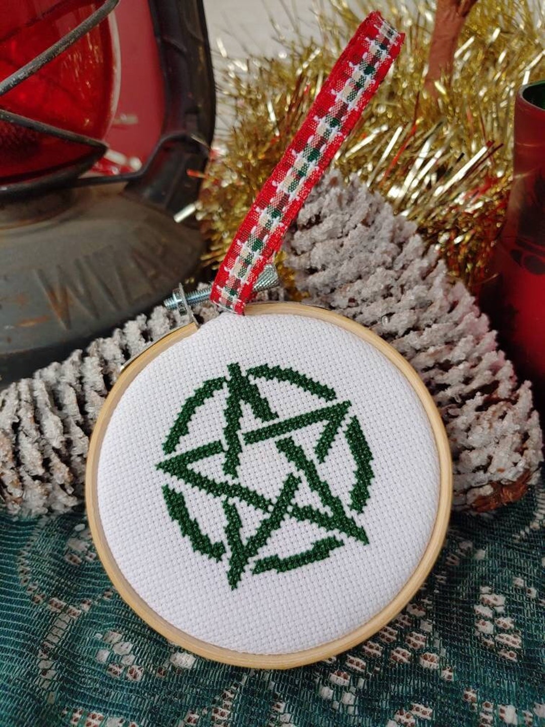 Finished Cross Stitch, Pentacle, Witchcraft, Occult, Gift, Pentagram ...