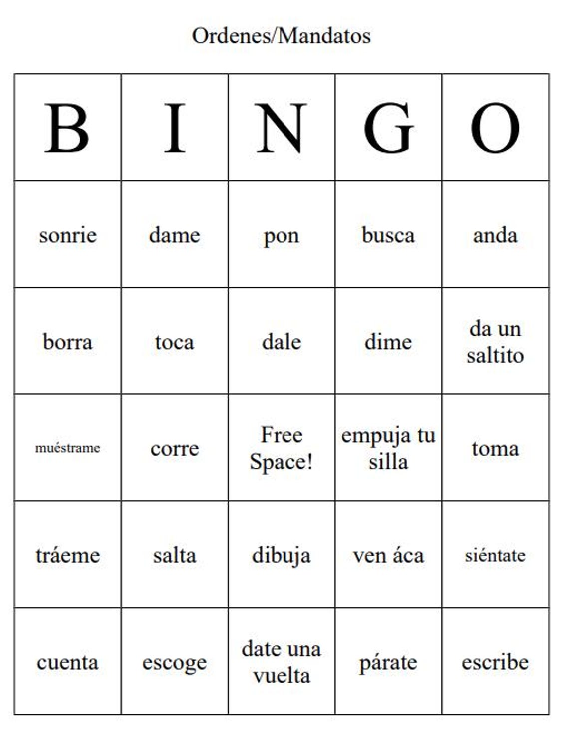 Bingo Vocabulary Targeting Command Words in Spanish - Etsy