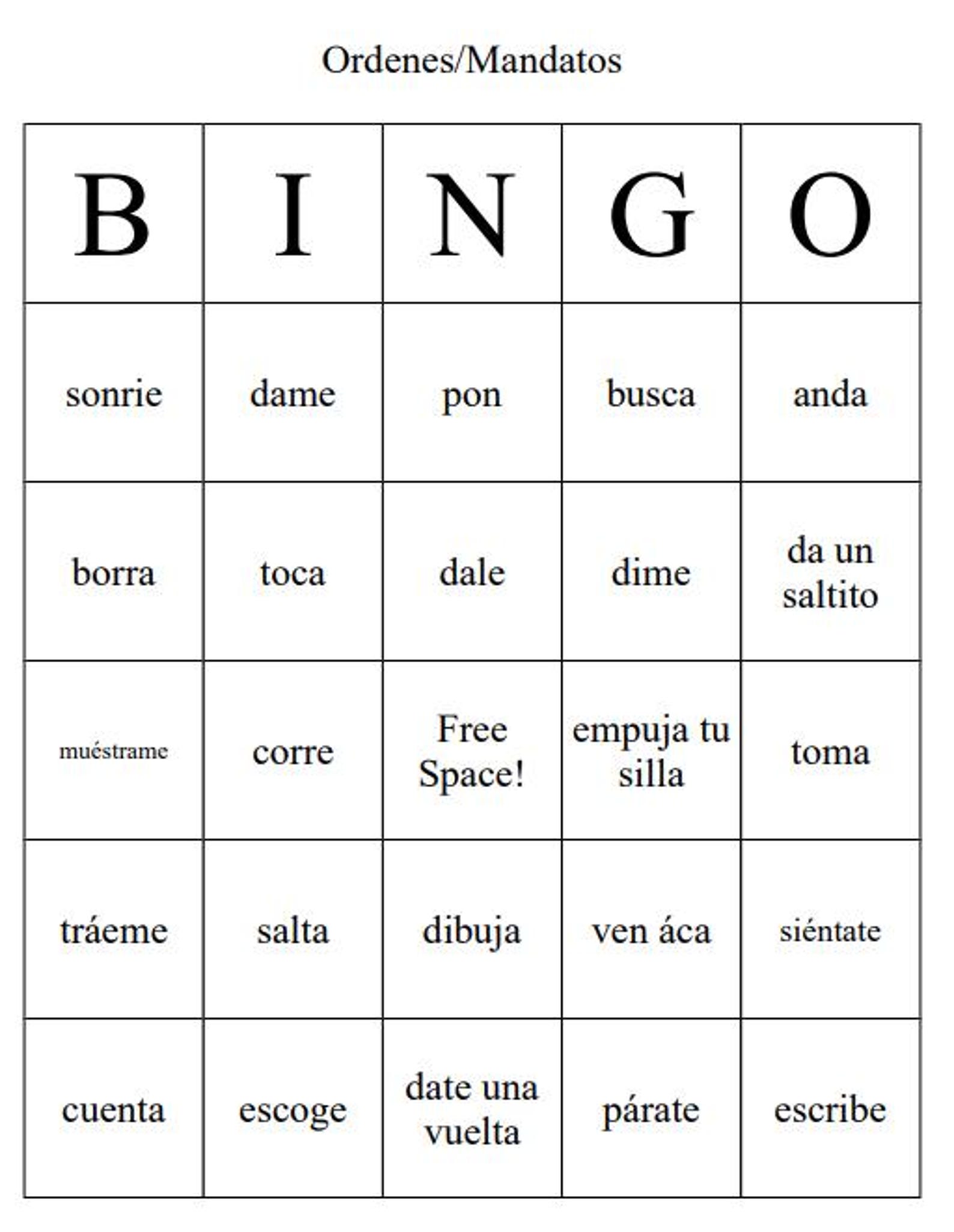 Bingo Vocabulary Targeting Command Words in Spanish - Etsy