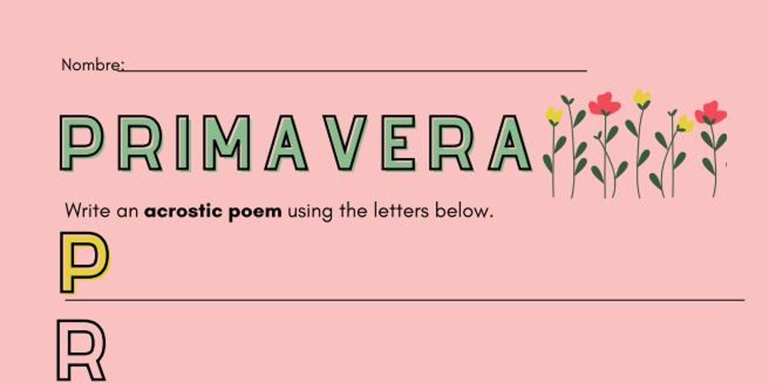 Spring Acrostic Poem Worksheet in Spanish - Etsy