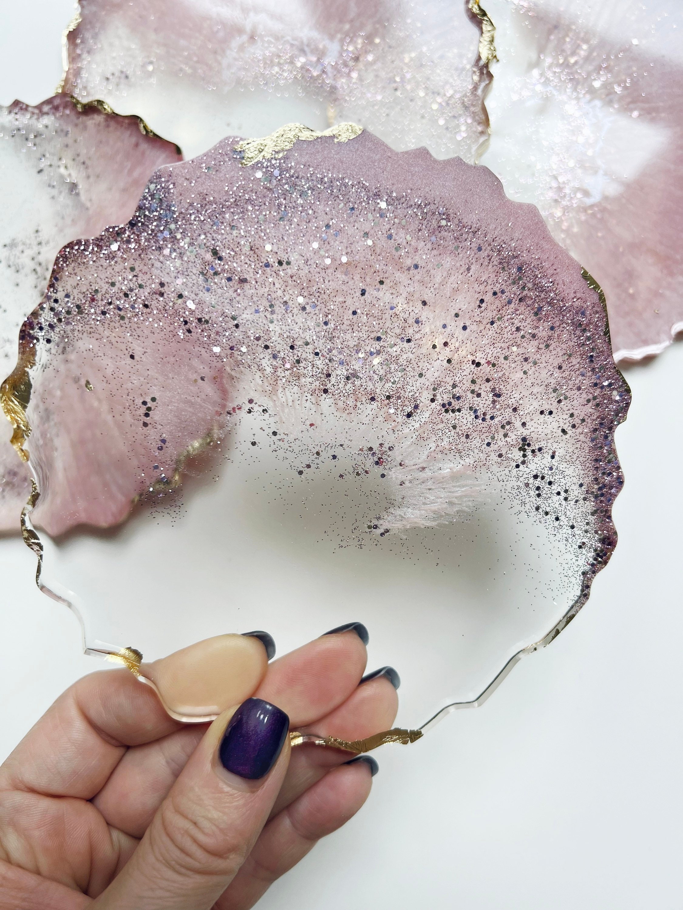 Pink Resin Coaster, Cup Holder, Sparkling Coasters, Table Centrepiece ...