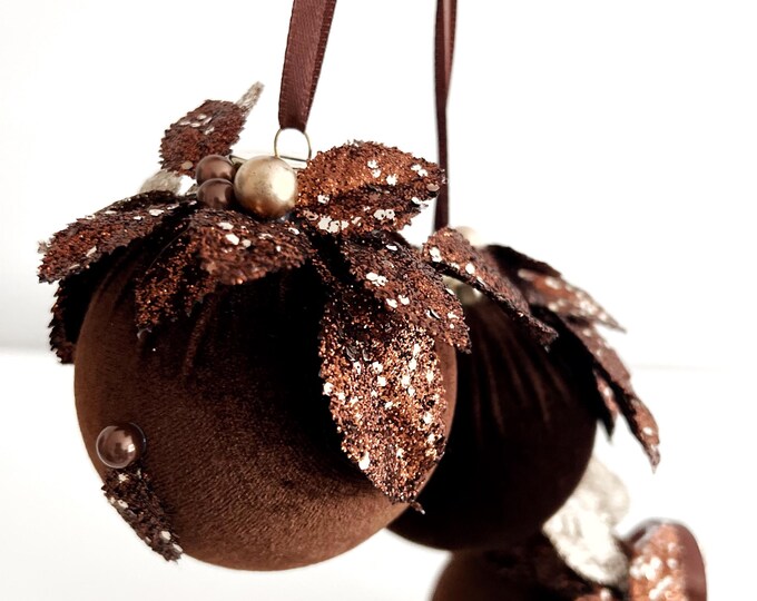 Handmade Velvet Christmas Baubles - Set of Three Brown Ornaments - Etsy