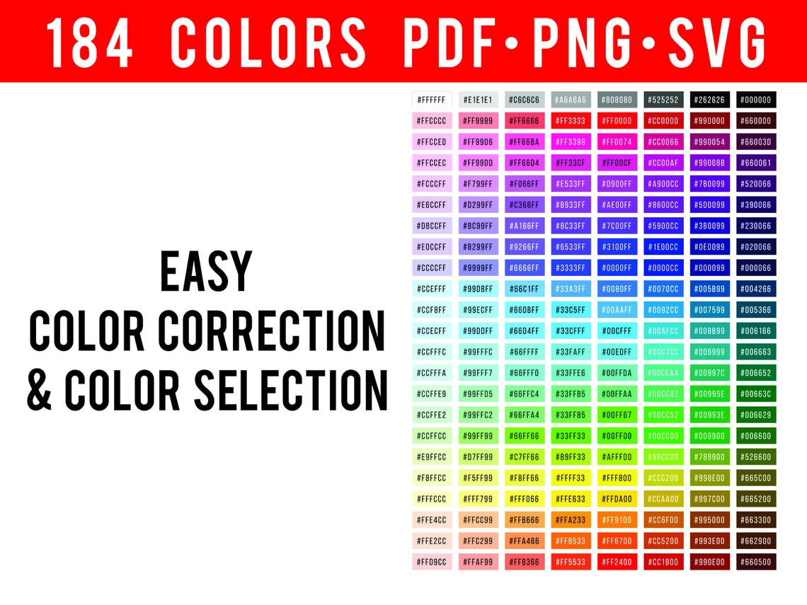 HEX Color Chart - Printable Designer Quick Reference Cheat Sheet for ...