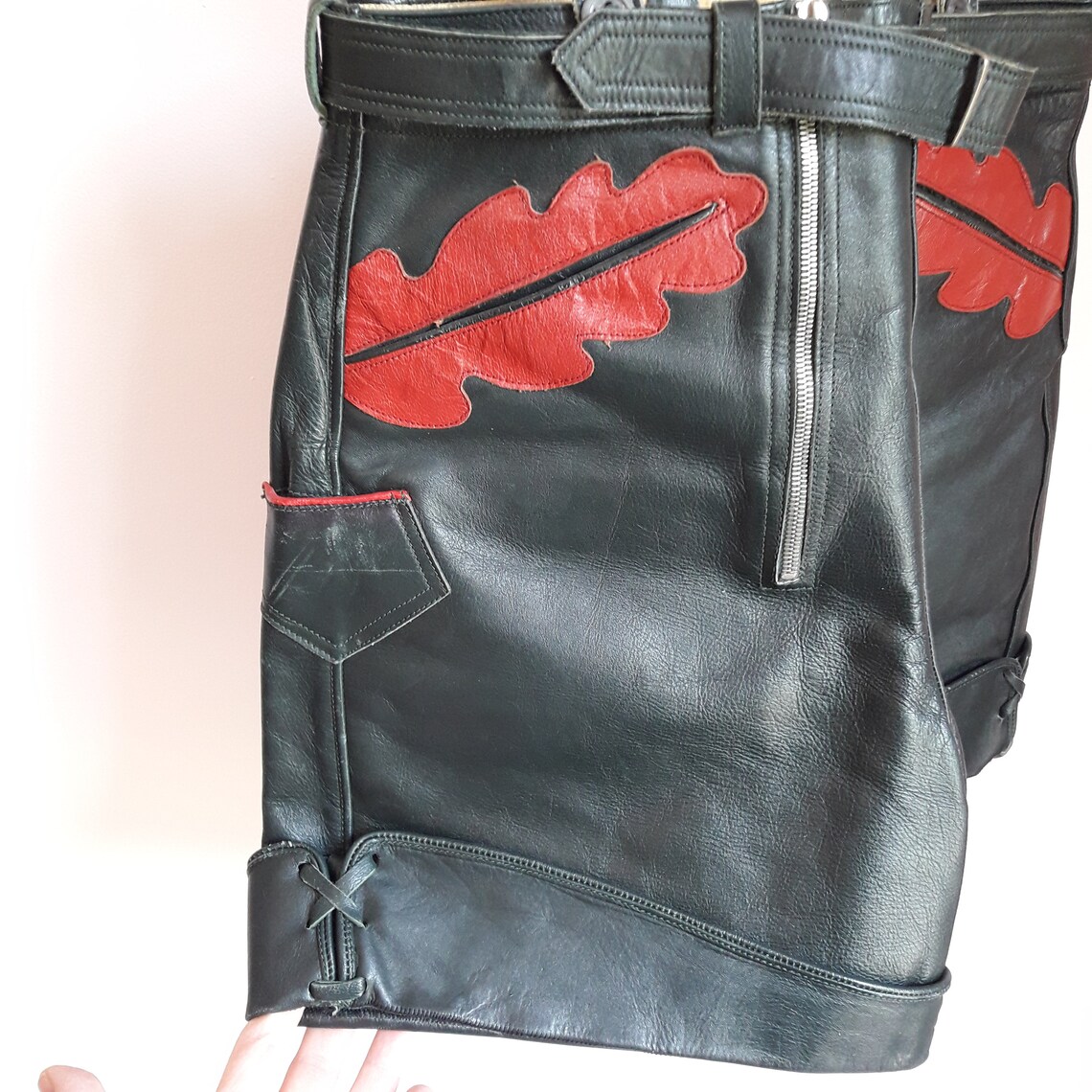 Vintage Dark Green Leather Lederhosen Leaf Design 29 Inch - Etsy