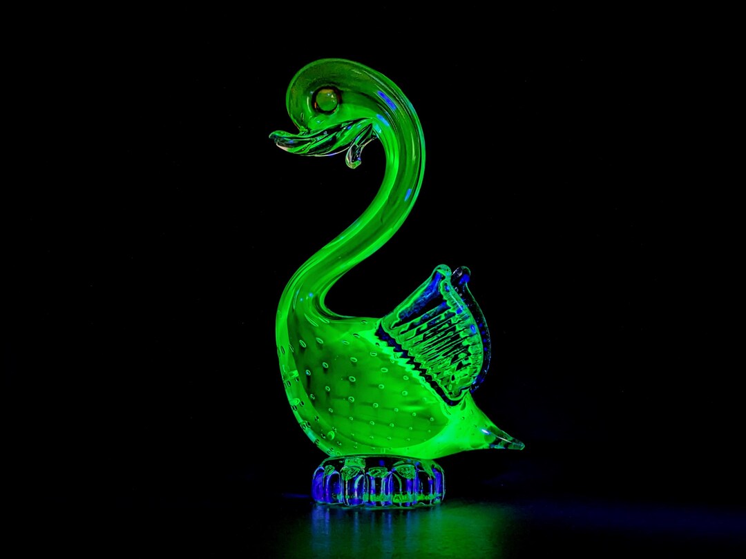 Vintage Murano Uranium Glass Red Blue Green & Clear Duck, Bird ...