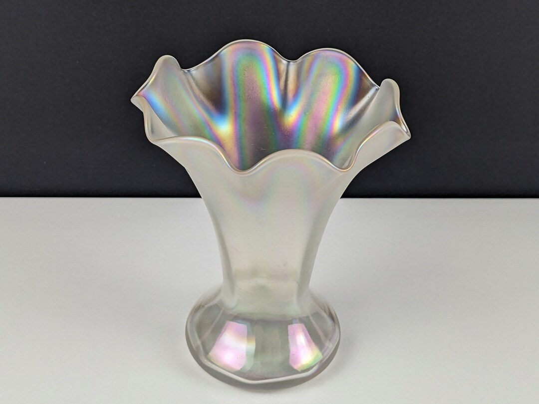 John Walsh Walsh Victorian Glass Vase, Clear, Iridescent Rainbow Effect ...