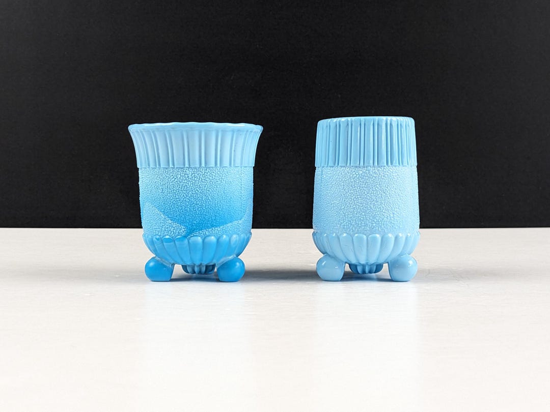 Collection of 2 Victorian Sowerby Blue Slag Glass / Milk Glass Spill ...
