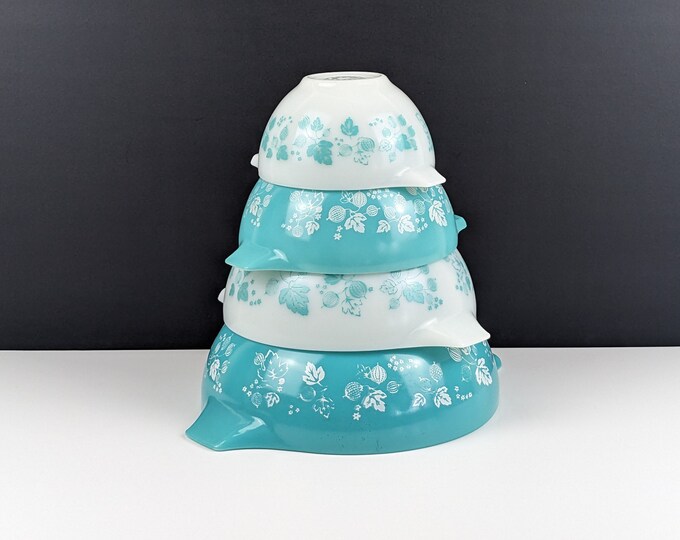 Pyrex Turquoise Gooseberry Complete Cinderella Nesting Mixing Bowl Set ...