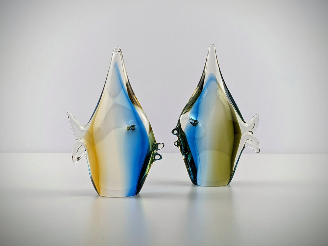 Pair of Vintage Chalet / Lorraine Glass Blue, Green, Amber and Clear ...