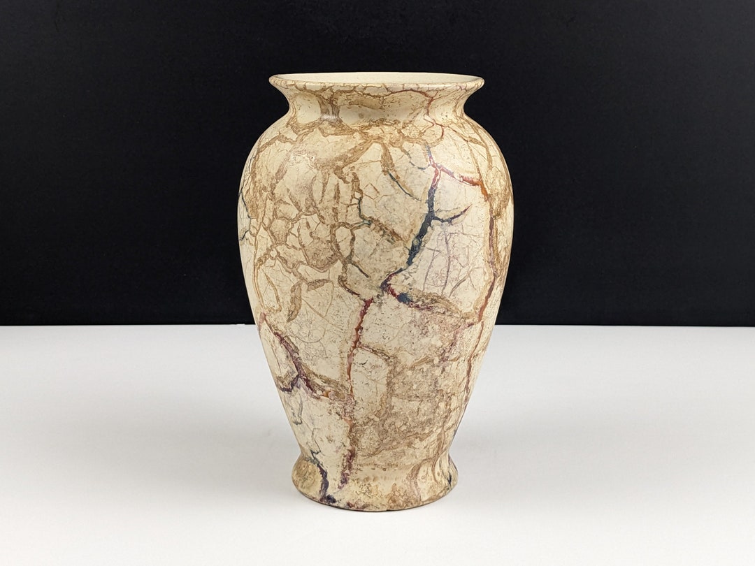 Vintage Scheurich West German Pottery Vase, Model 515 18, Beige Red Black Blue Marble, Mid ...