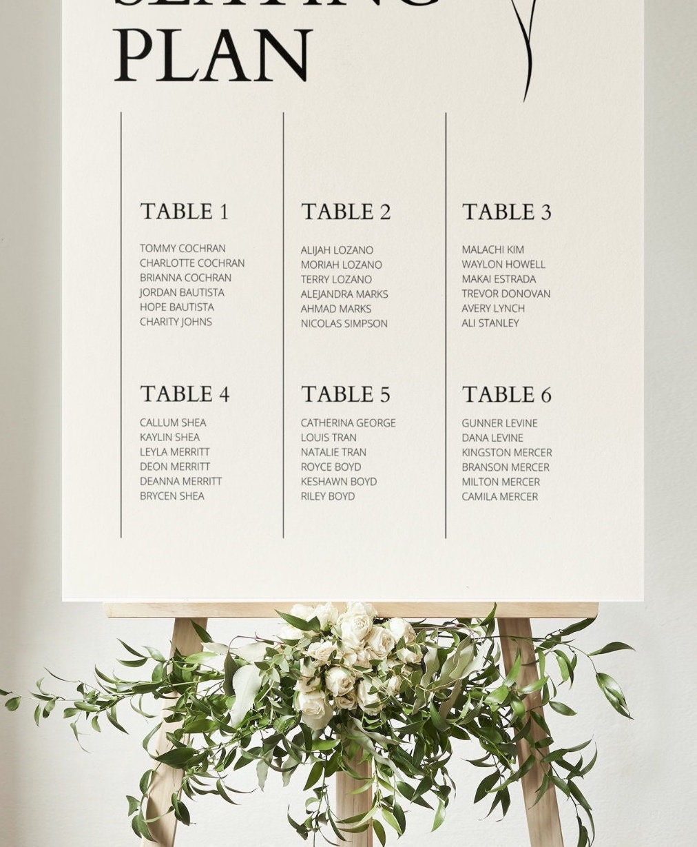 ISLA Table Seating Plan, on the Day Signage, Modern Wedding, Simple and ...