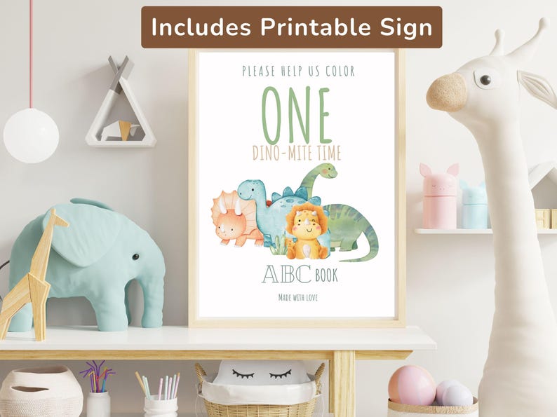 One Dinomite Time Dinosaur ABC Coloring Guest Book, First Birthday ABC ...