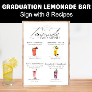 Graduation Party Lemonade Bar Recipe Menu Sign Printable Grad Party