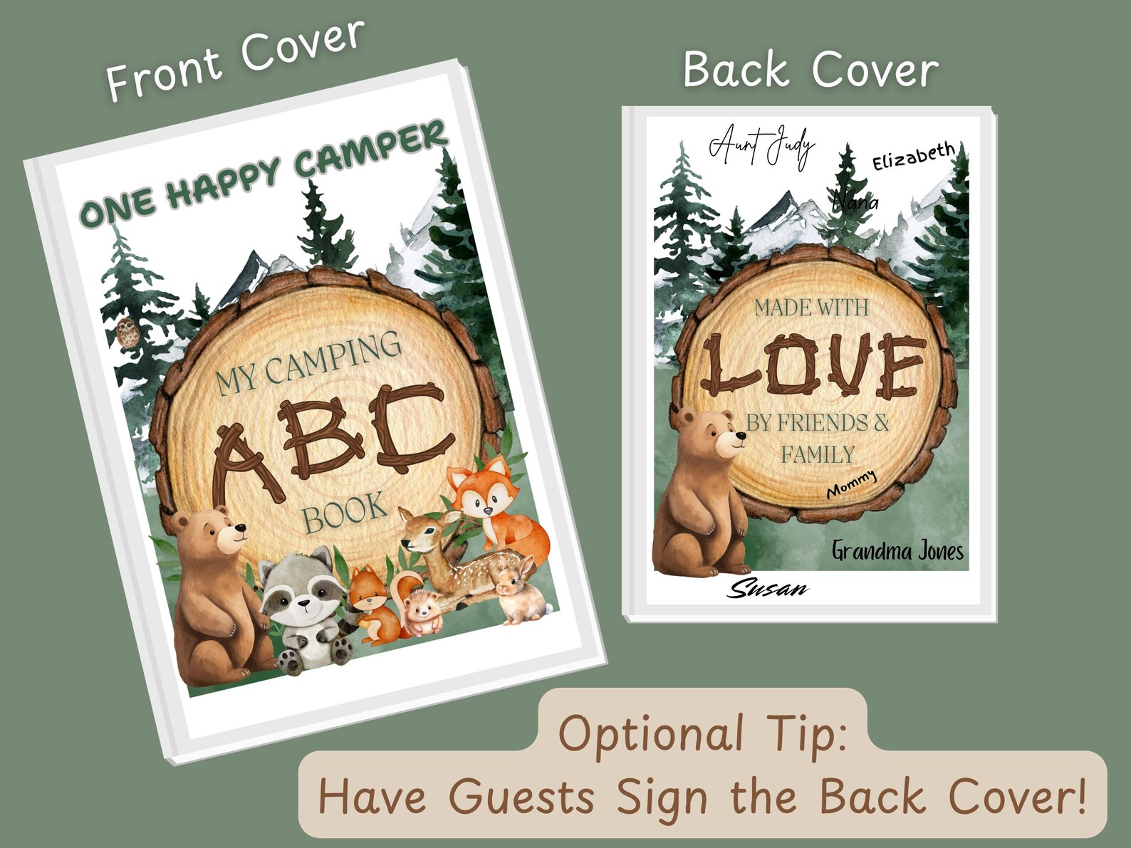 One Happy Camper ABC 1st Birthday Guest Coloring Book, Woodland Forest ...