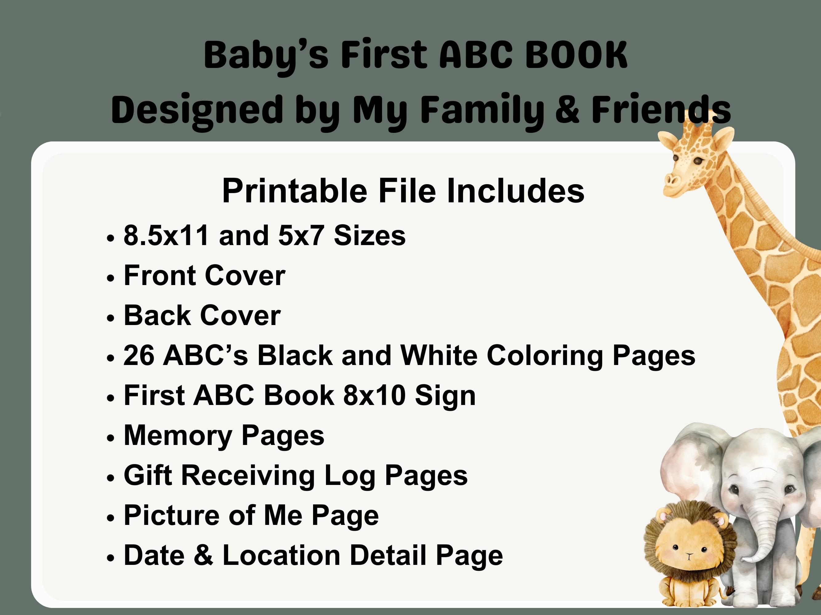 Jungle Safari Animals ABC Baby Shower Guest Coloring Book Pages Cute ...
