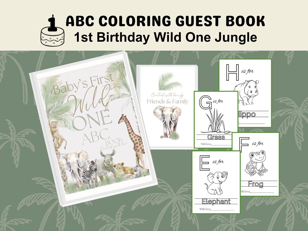 Printable Wild One 1st Birthday Guestbook Includes ABC Coloring Pages, Activity Game Idea for ...