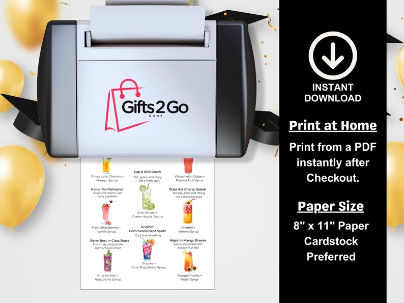 Graduation Party Lemonade Bar Recipe Menu Sign Printable, Grad Party ...