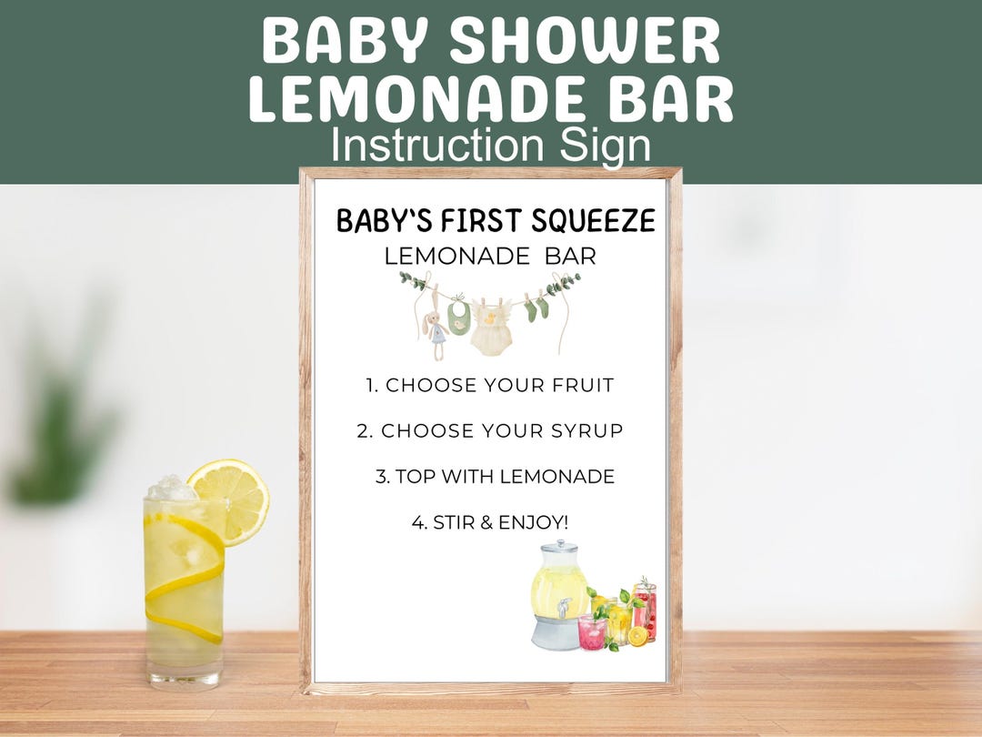 Baby Shower Lemonade Bar Sign, Printable Baby Theme Party Drink Station ...