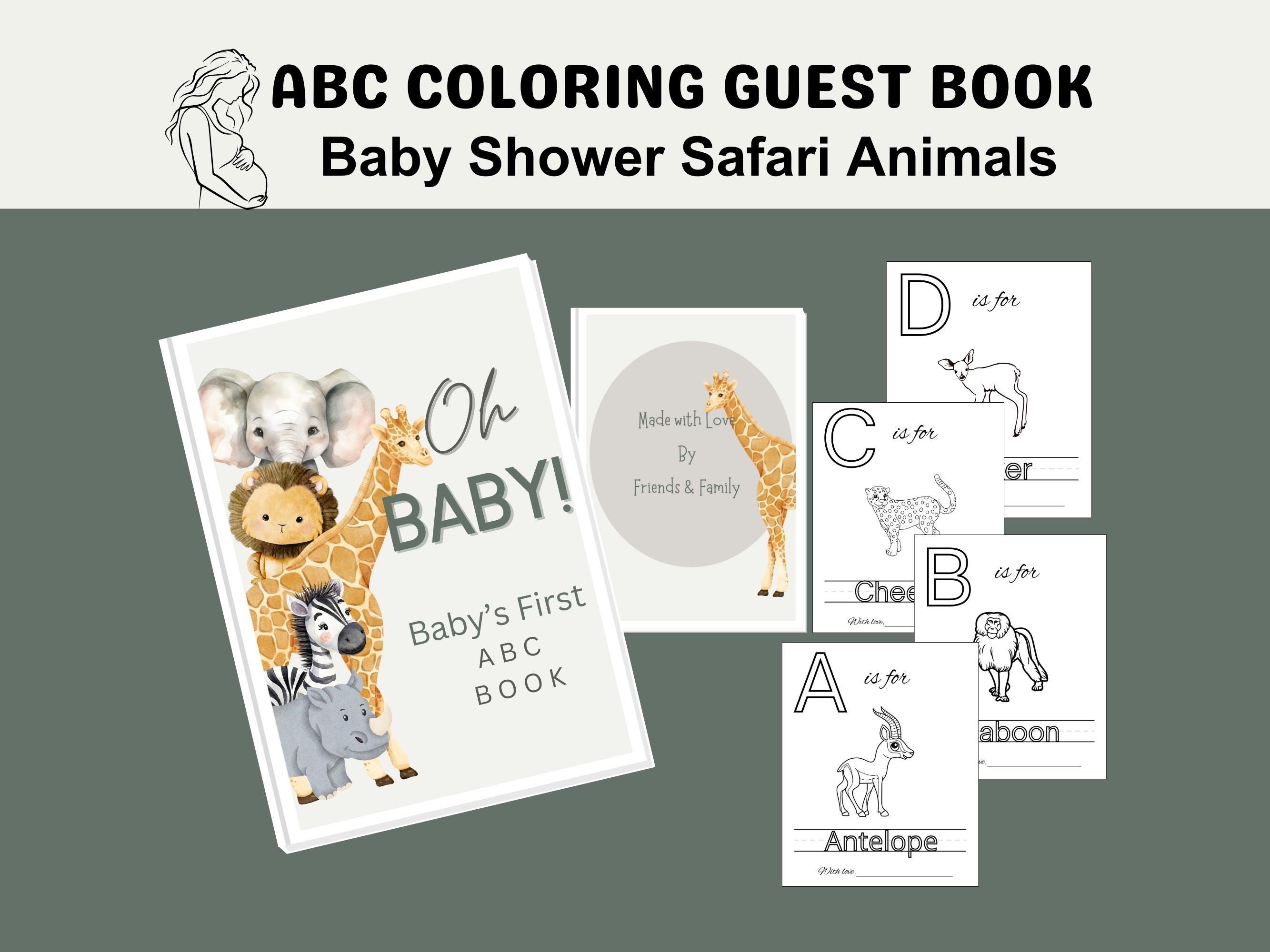 Jungle Safari Animals ABC Baby Shower Guest Coloring Book Pages Cute ...