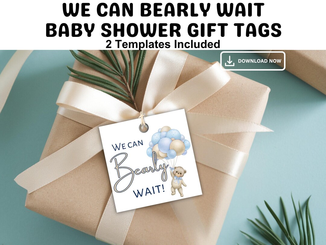 We Can Bearly Wait Party Favor Printable Gift Tag, DIY Baby Shower ...