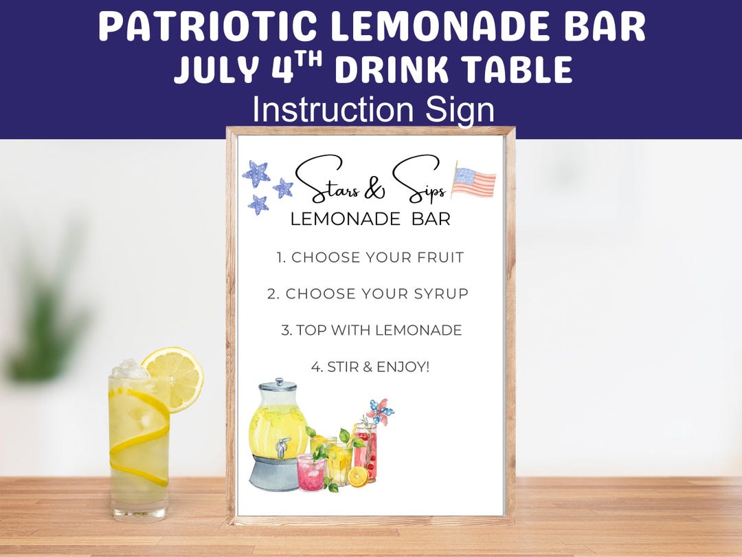 Patriotic Lemonade Bar Sign Printable, July 4th Party Drink Station ...