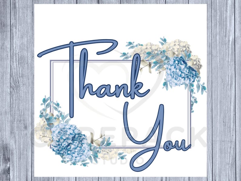 Blue Flower Thank You Printable Gift Tag, Wedding Bridal Shower Party ...
