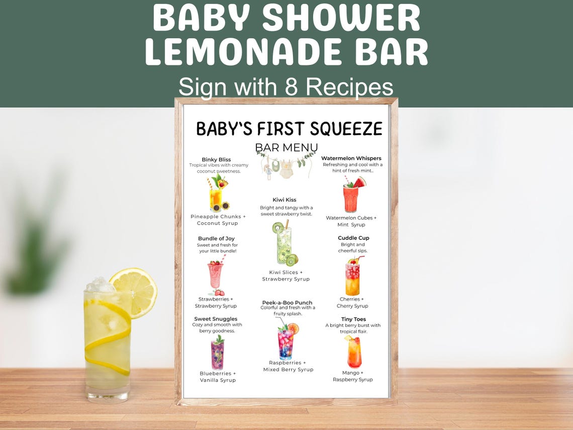 Baby Shower Lemonade Bar Recipe Menu Sign Printable, Baby Themed Names ...