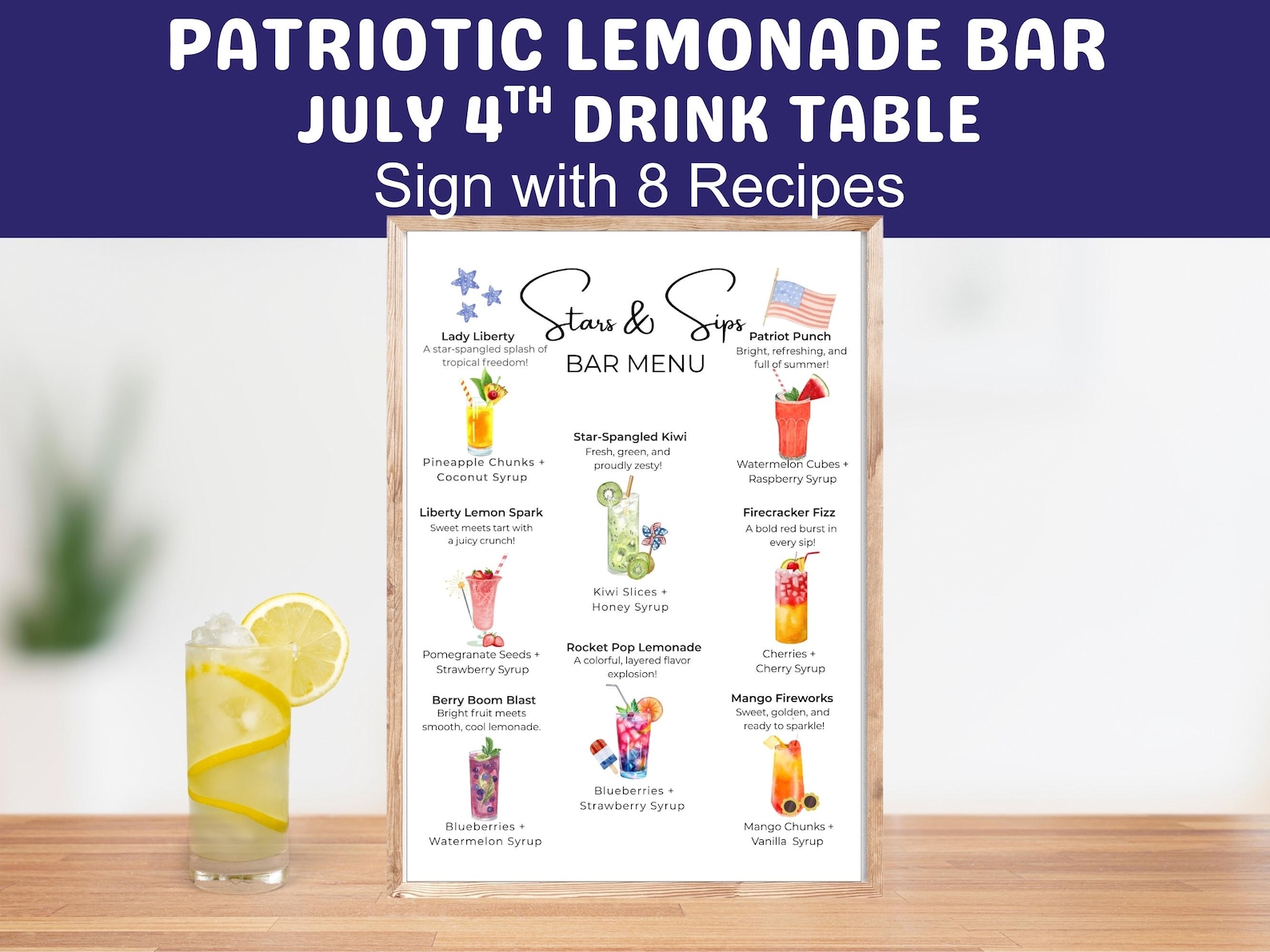 Patriotic Party Lemonade Bar Recipe Menu Sign Printable, Welcome Home ...