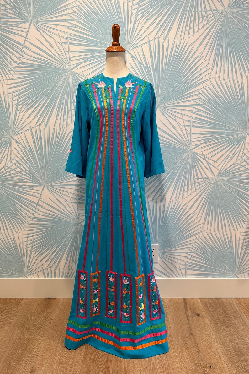 Rare Vintage Mexican Ribbon Embroidered Caftan, Kaftan, Looks Like ...