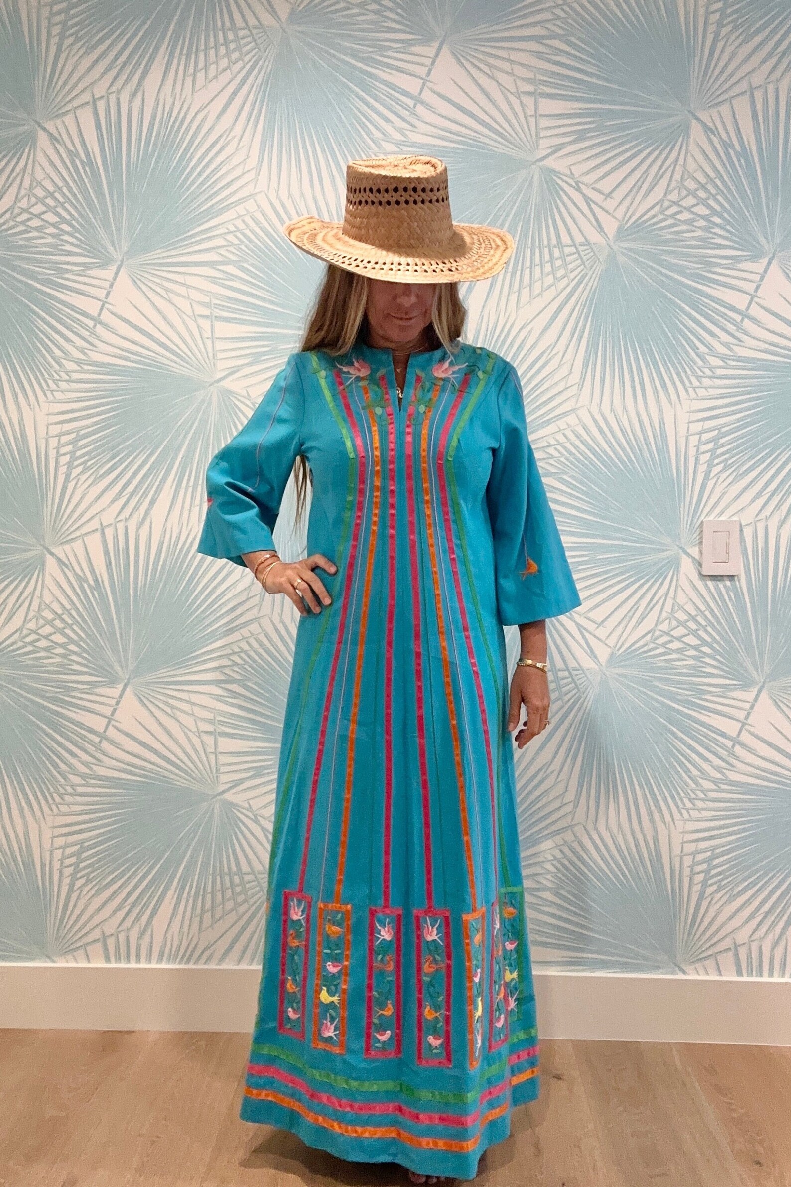 Rare Vintage Mexican Ribbon Embroidered Caftan, Kaftan, Looks Like ...