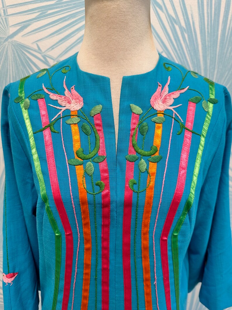Rare Vintage Mexican Ribbon Embroidered Caftan, Kaftan, Looks Like ...