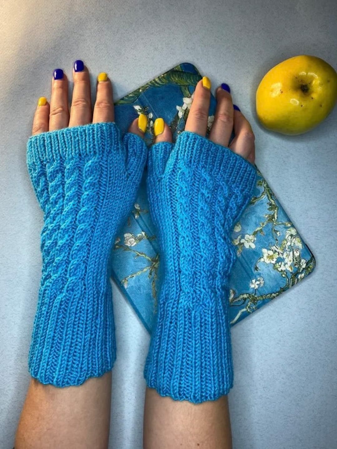 Blue Wool Blend Mittens Pigtails Pattern - Etsy