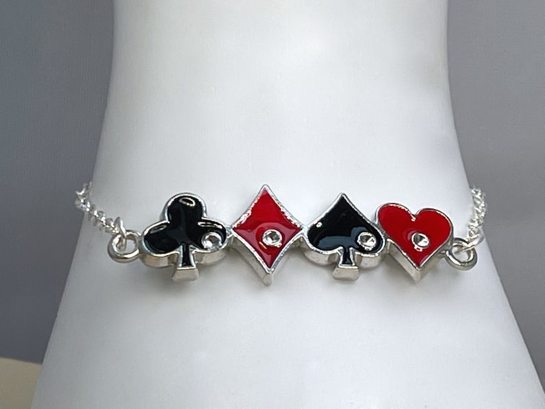 PLAYING CARD BRACELET Bangle Silver Plated Enamel Red Black - Etsy