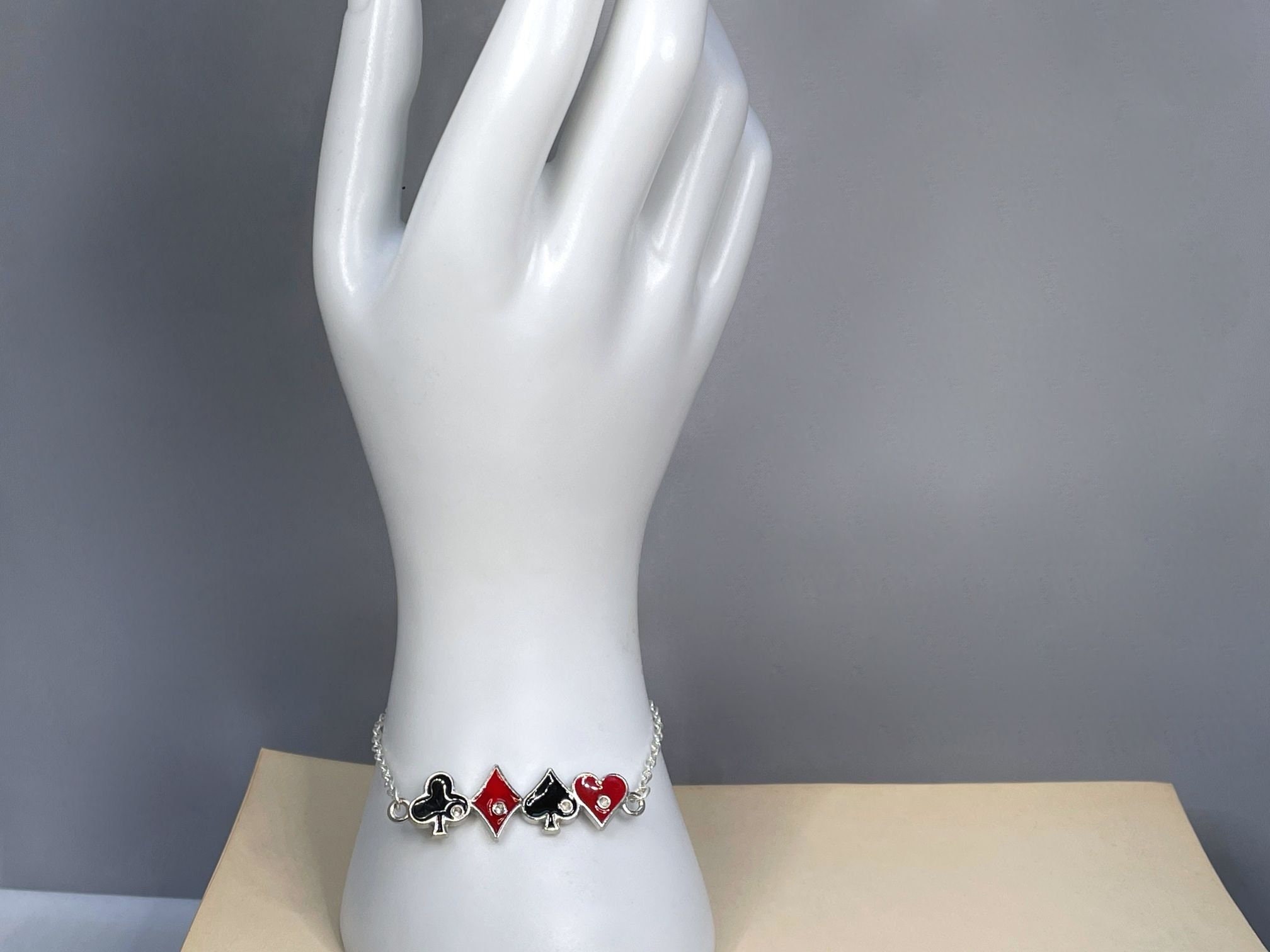 PLAYING CARD BRACELET bangle silver plated enamel red black | Etsy