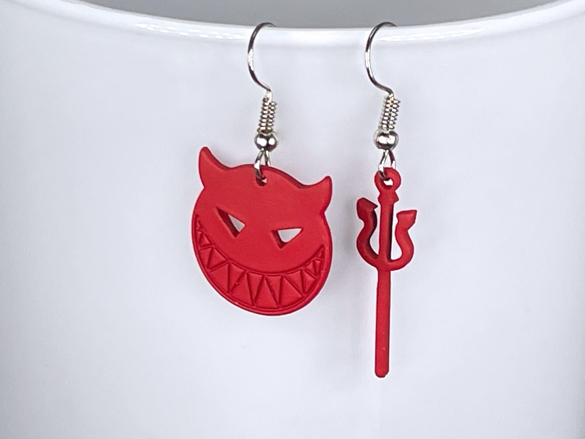 RED DEVIL EARRINGS mismatched trident devil goth kawaii | Etsy