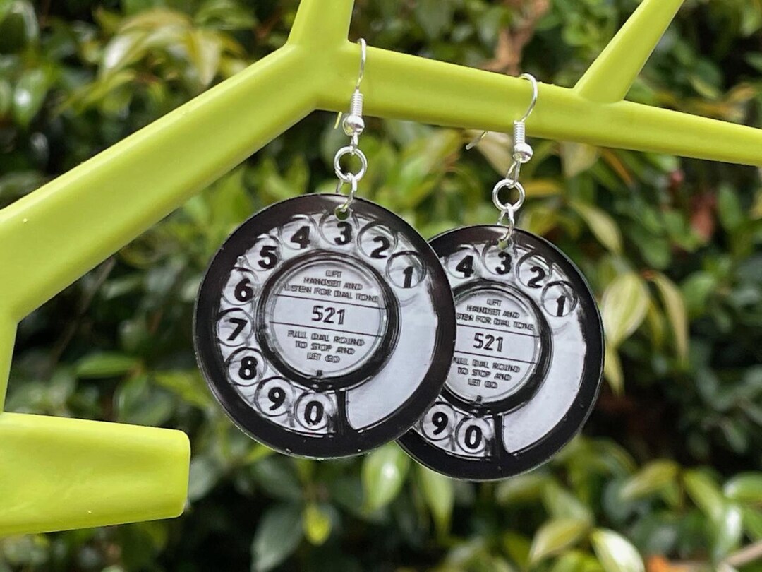 Retro Phone Dial EARRINGS Large Acrylic Kawaii Fun Cute Quirky Unusual ...
