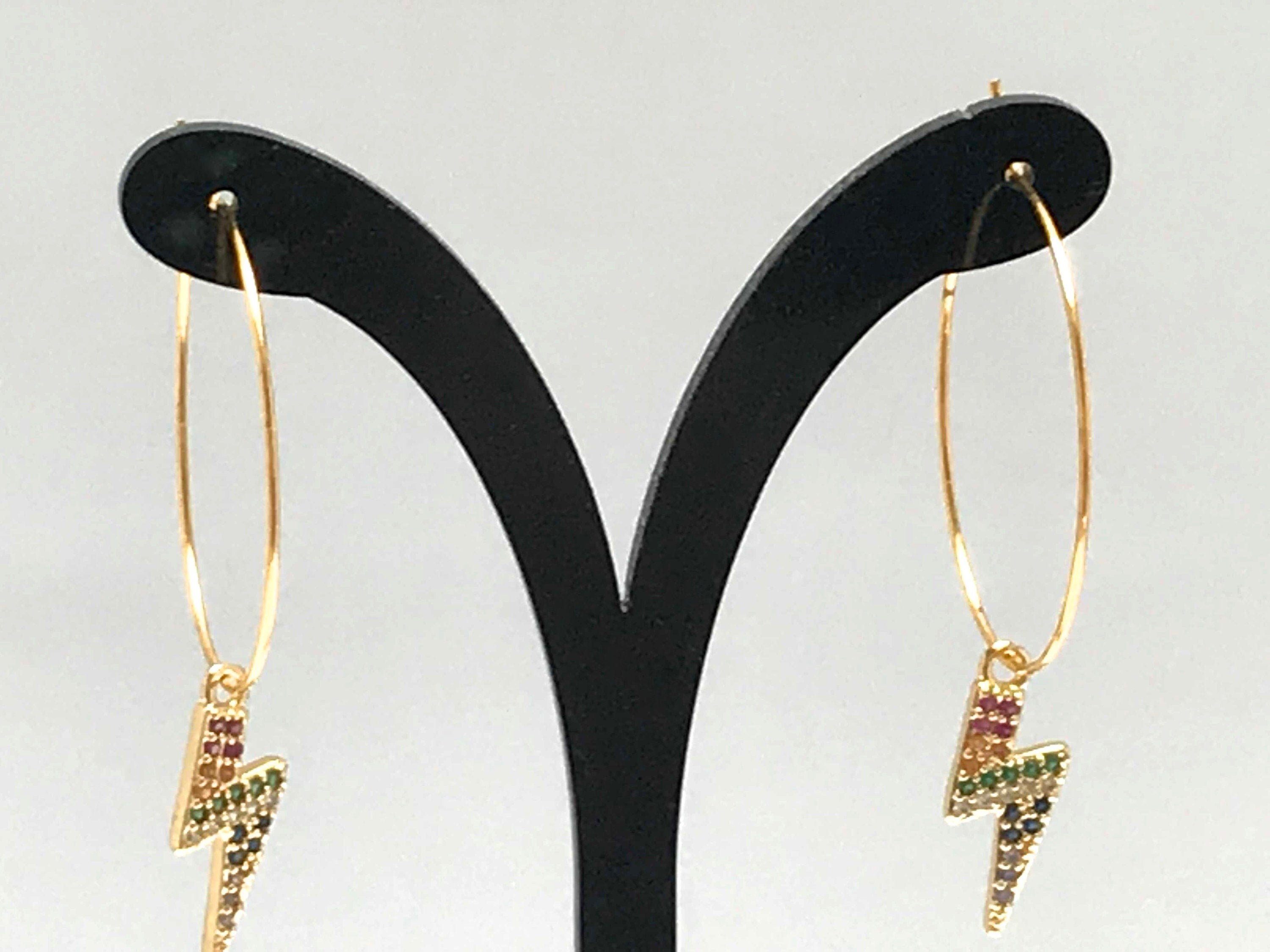 CRYSTAL LIGHTNING HOOPS Kawaii Cute Quirky Groovy Earrings | Etsy