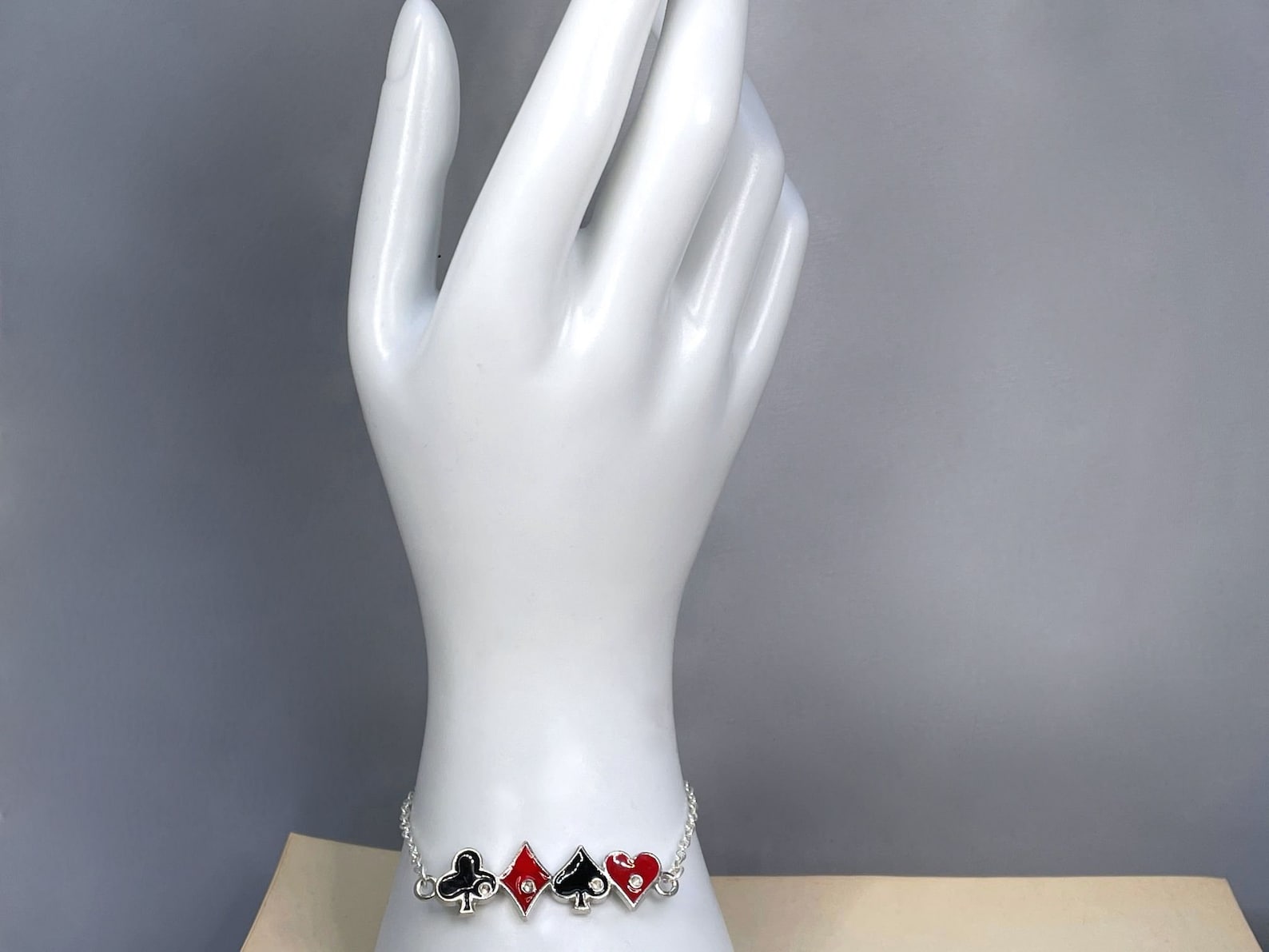PLAYING CARD BRACELET bangle silver plated enamel red black | Etsy