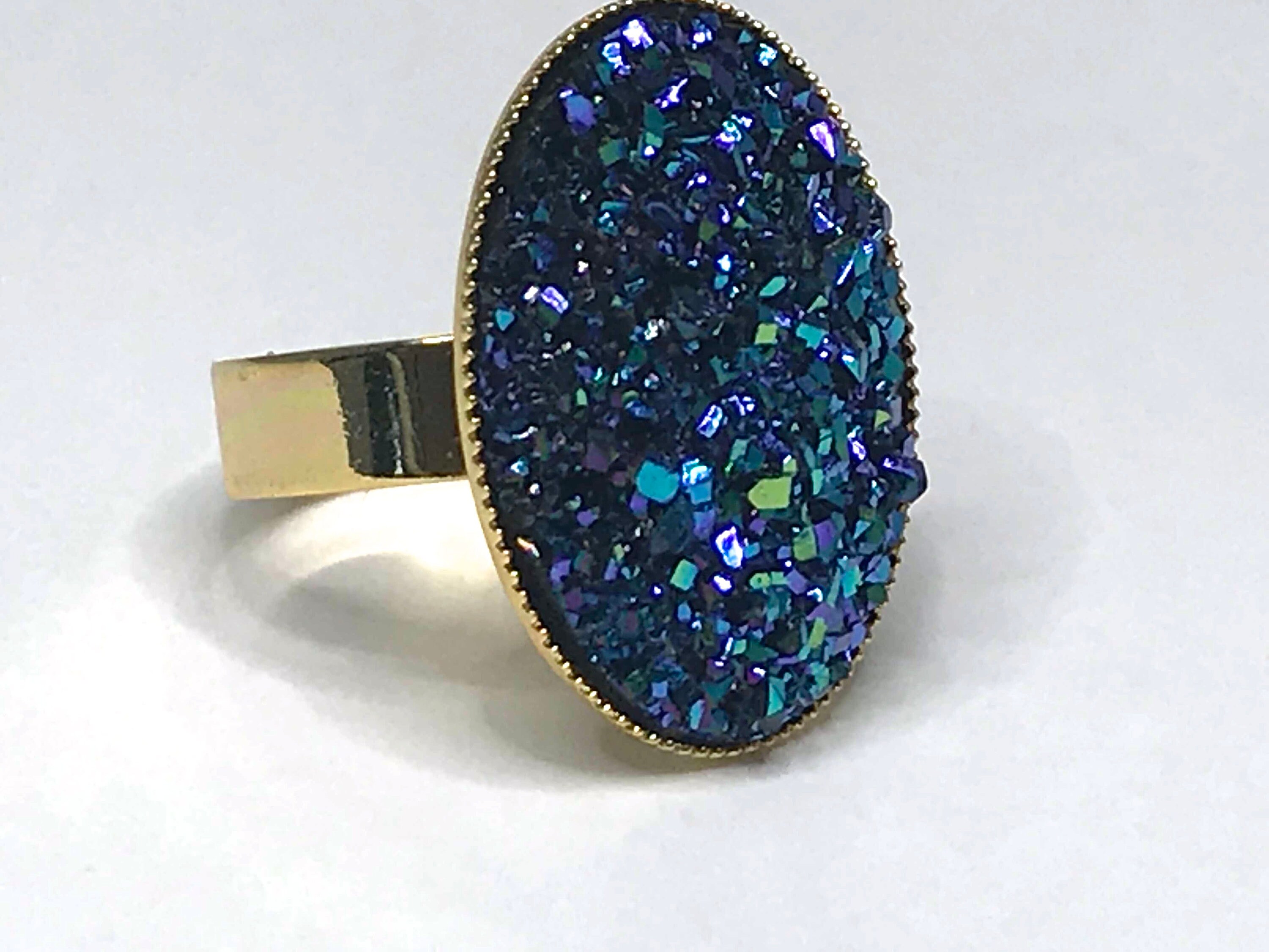 BLUE GLITTER RING gold plated adjustable base midnight navy | Etsy