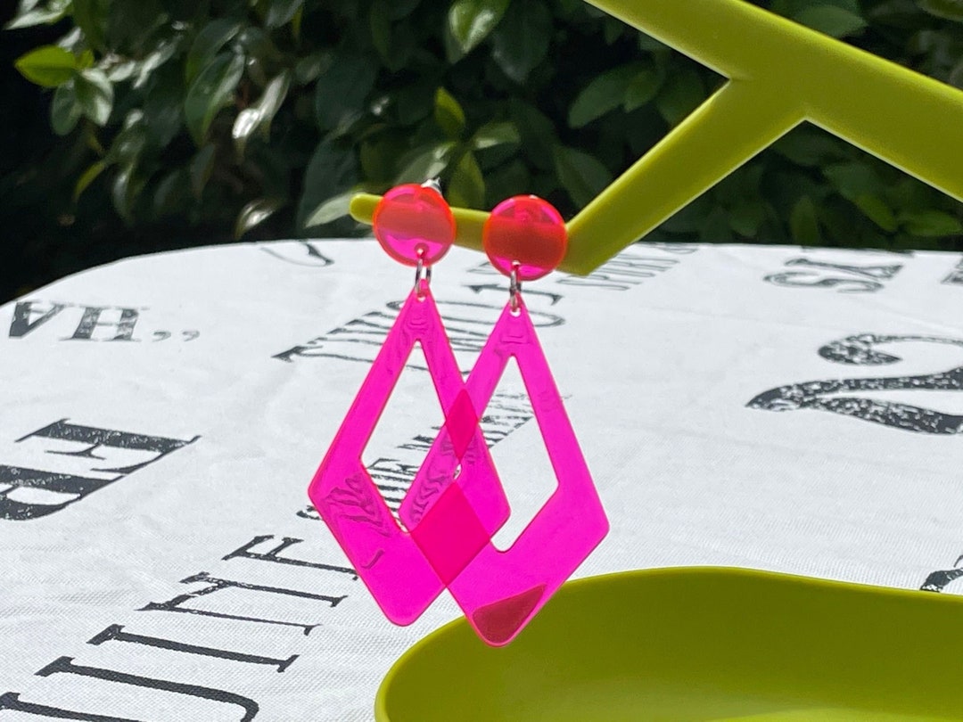 NEON PERSPEX EARRINGS Cool Triangle Laser Cut Several Colours - Etsy UK